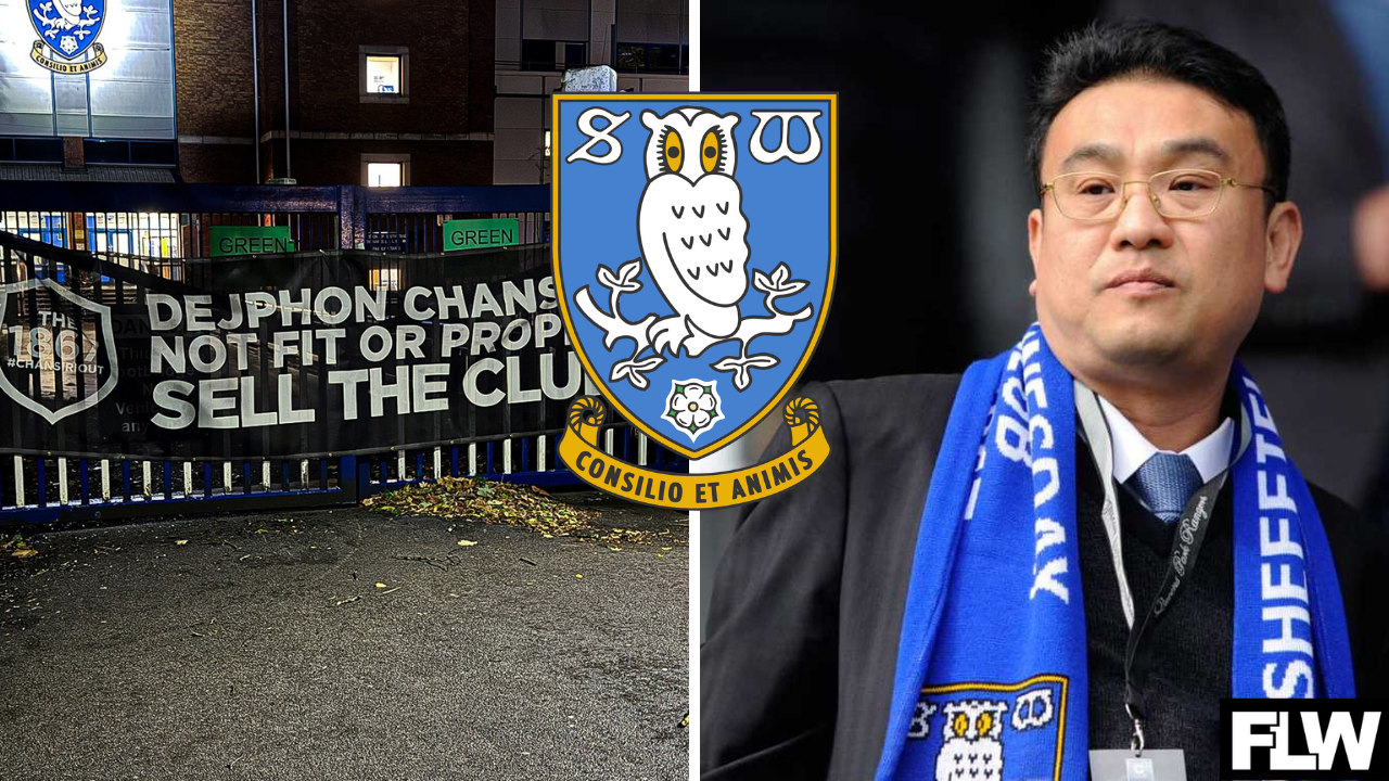Sheffield Wednesday fan group display Dejphon Chansiri banner outside ...