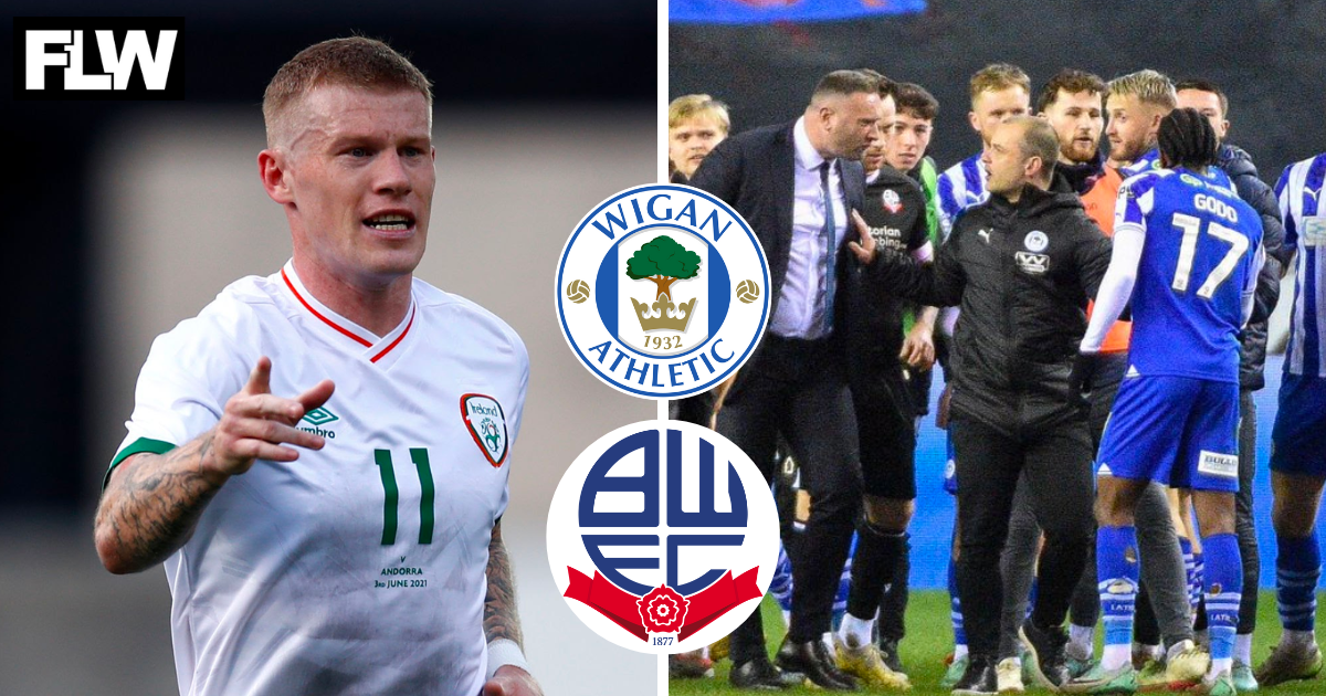 James McClean reacts to Ian Evatt incident following Wigan 1-0 Bolton